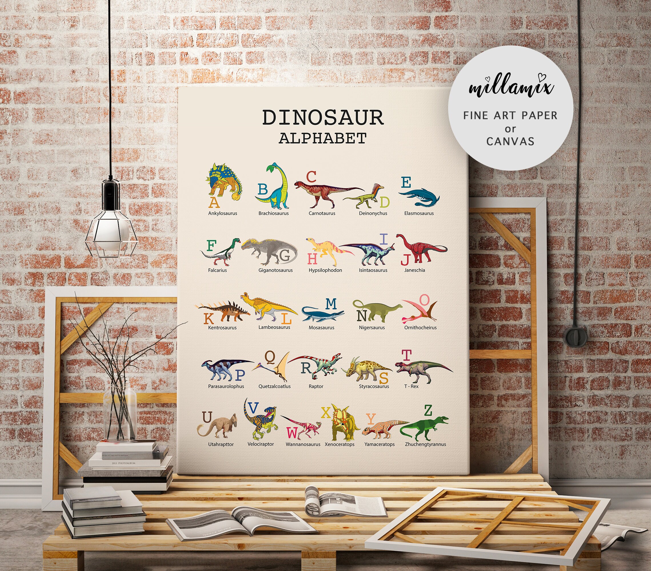 Dinosaur Alphabet Print Nursery Wall Art Alphabet Poster | Etsy