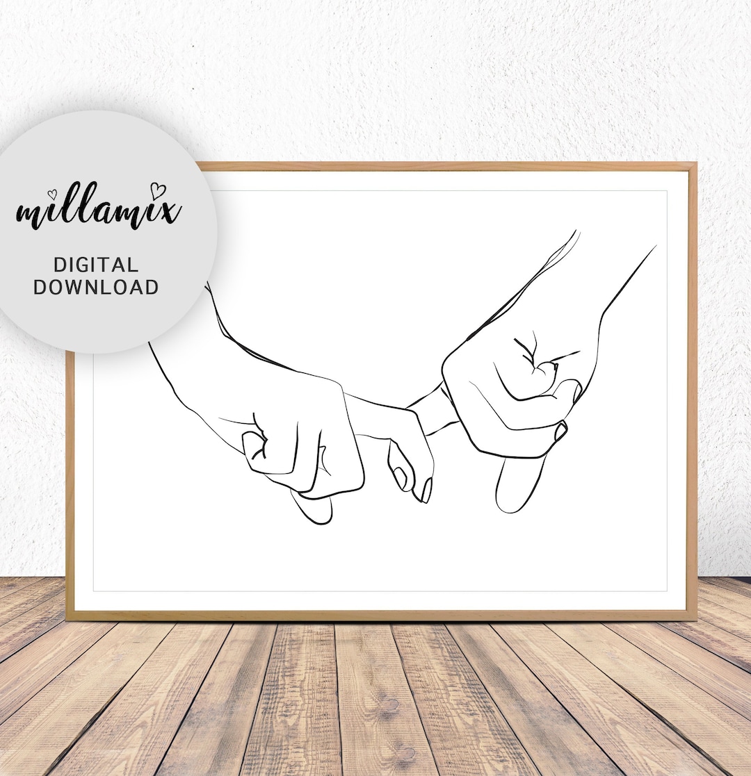 Holding Hands Line Art Minimalist Poster, Nordic, Abstract Poster ...