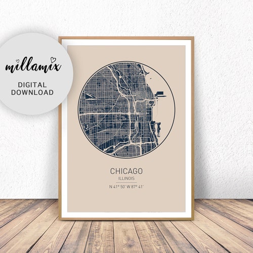 Chicago Map Poster Print Wall Art Illinois Gift Printable - Etsy