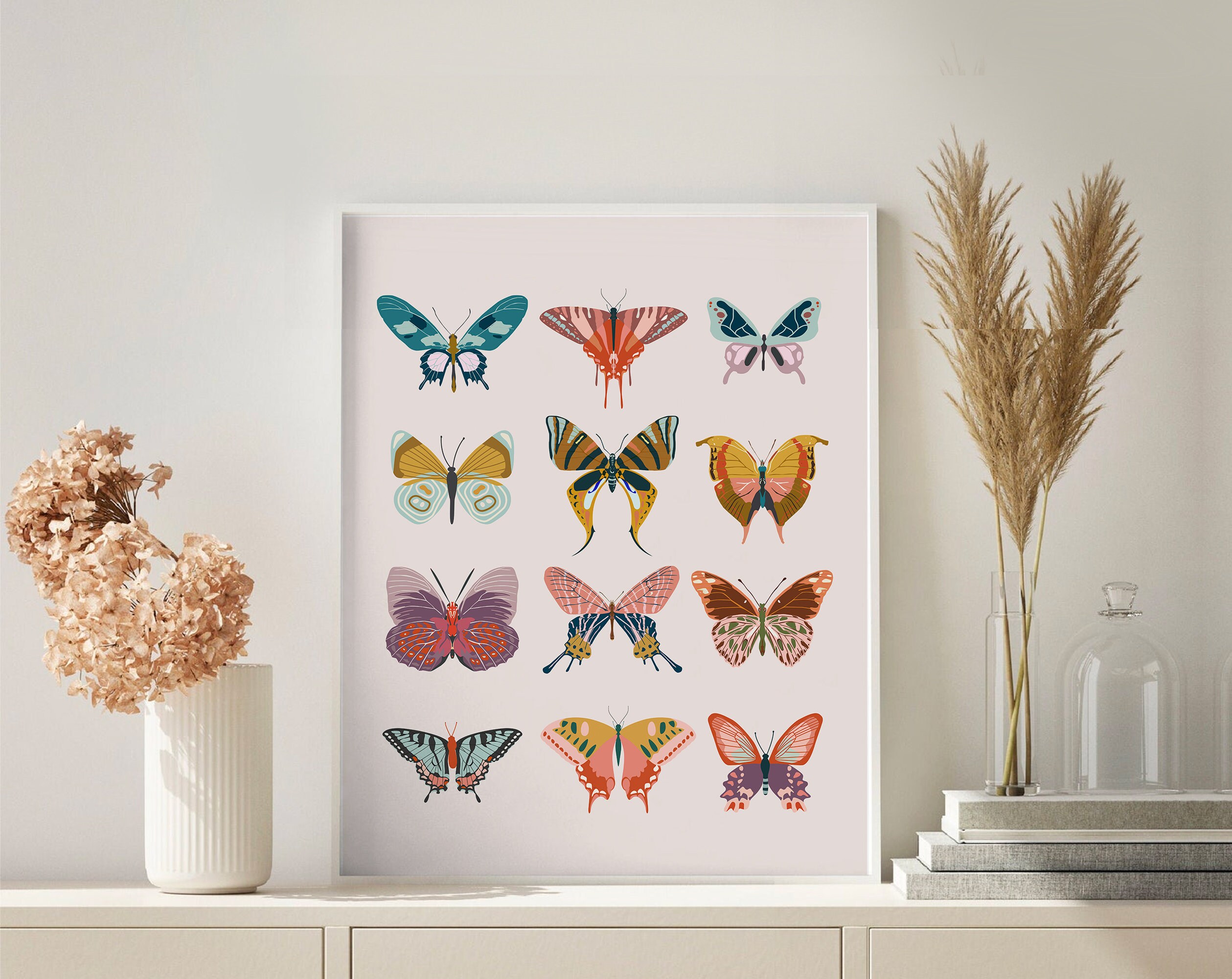 Boho Butterflies Printable Wall Art Digital Print Modern - Etsy