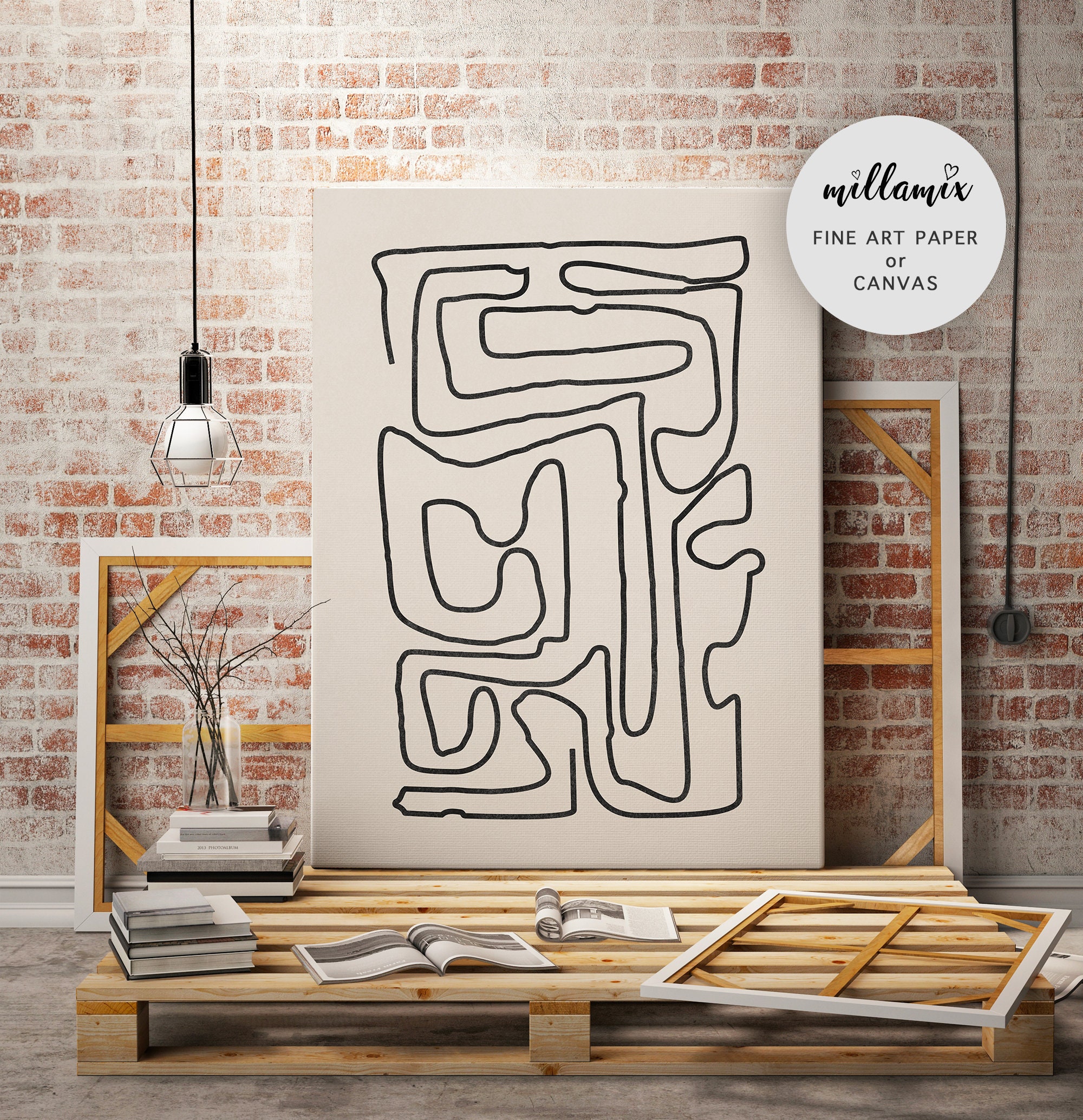 Mid Century Modern One Line Drawing Abstract Illustration | Etsy