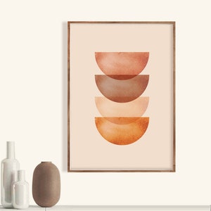 Terracotta Prints Set of 3, Mid Century Modern Art Print, Abstract Sun ...