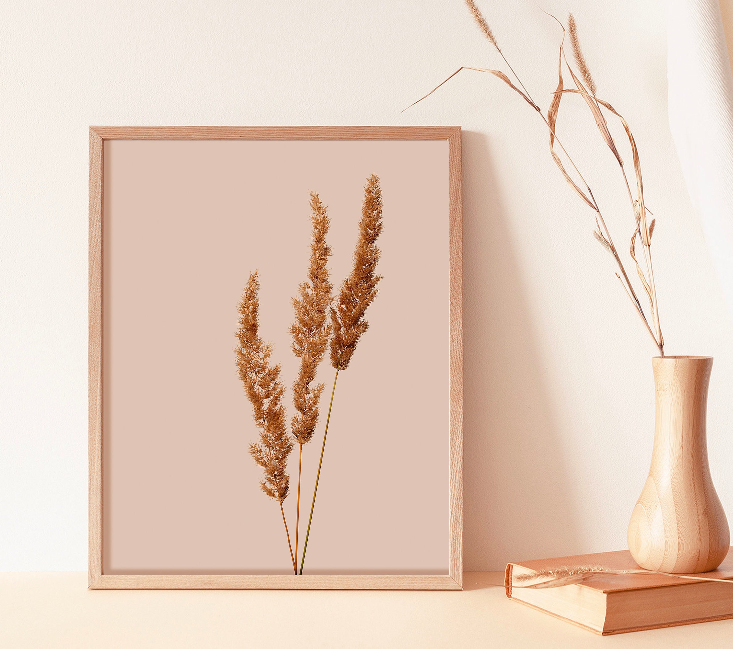 Minimal Terracotta Modern Wall Art Bush Grass Panicles Print | Etsy
