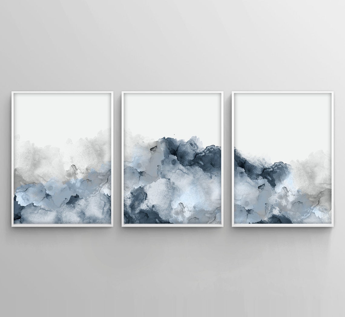 Set of 3 Blue Gray Wall Art Printable Abstract Art Blue Grey | Etsy