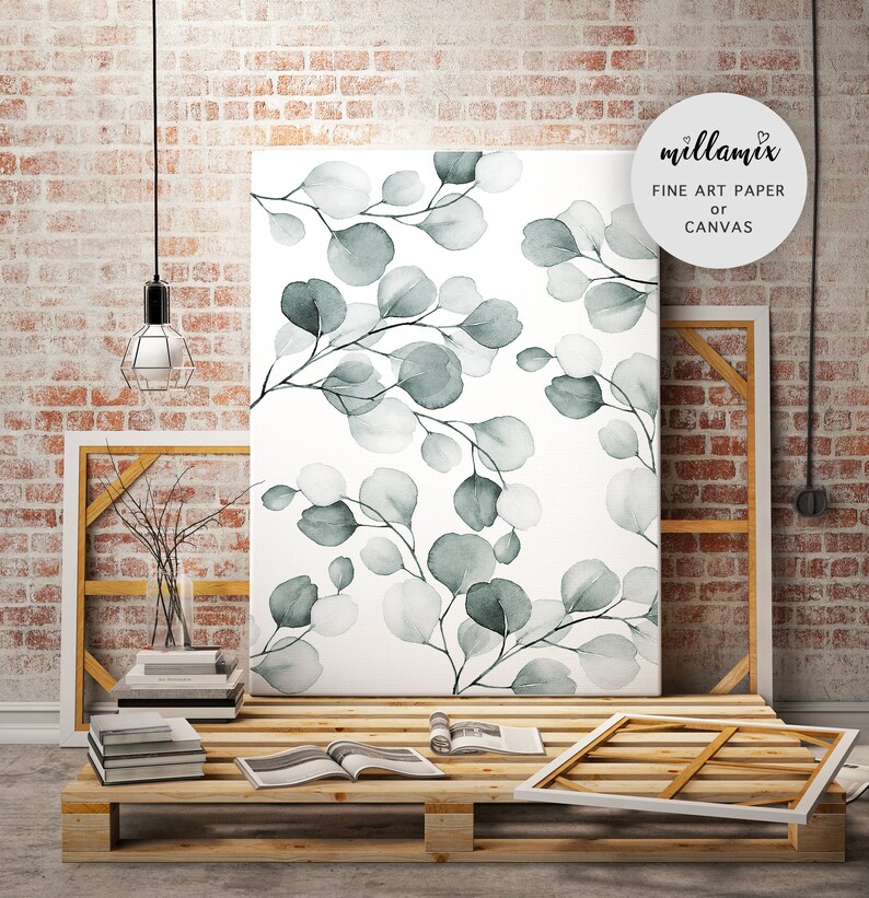 Printable Wall Art Print Green Leaves Botanical Watercolor | Etsy