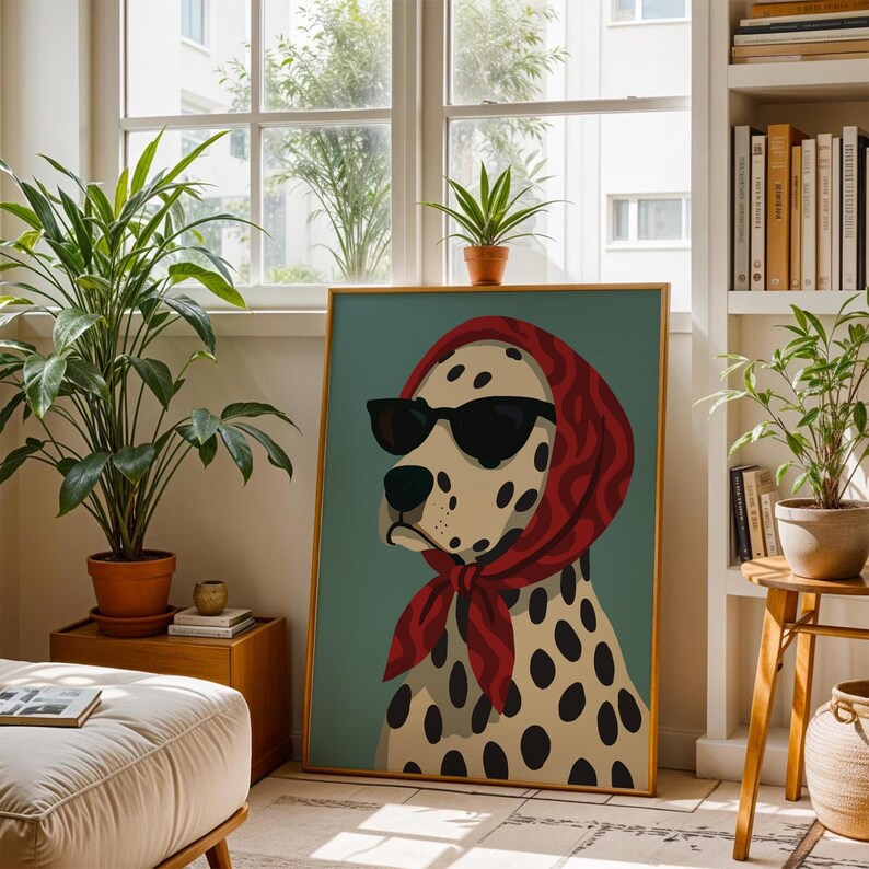 Pôster de um cão dálmata com cachecol vermelho, pôster decorativo para ...