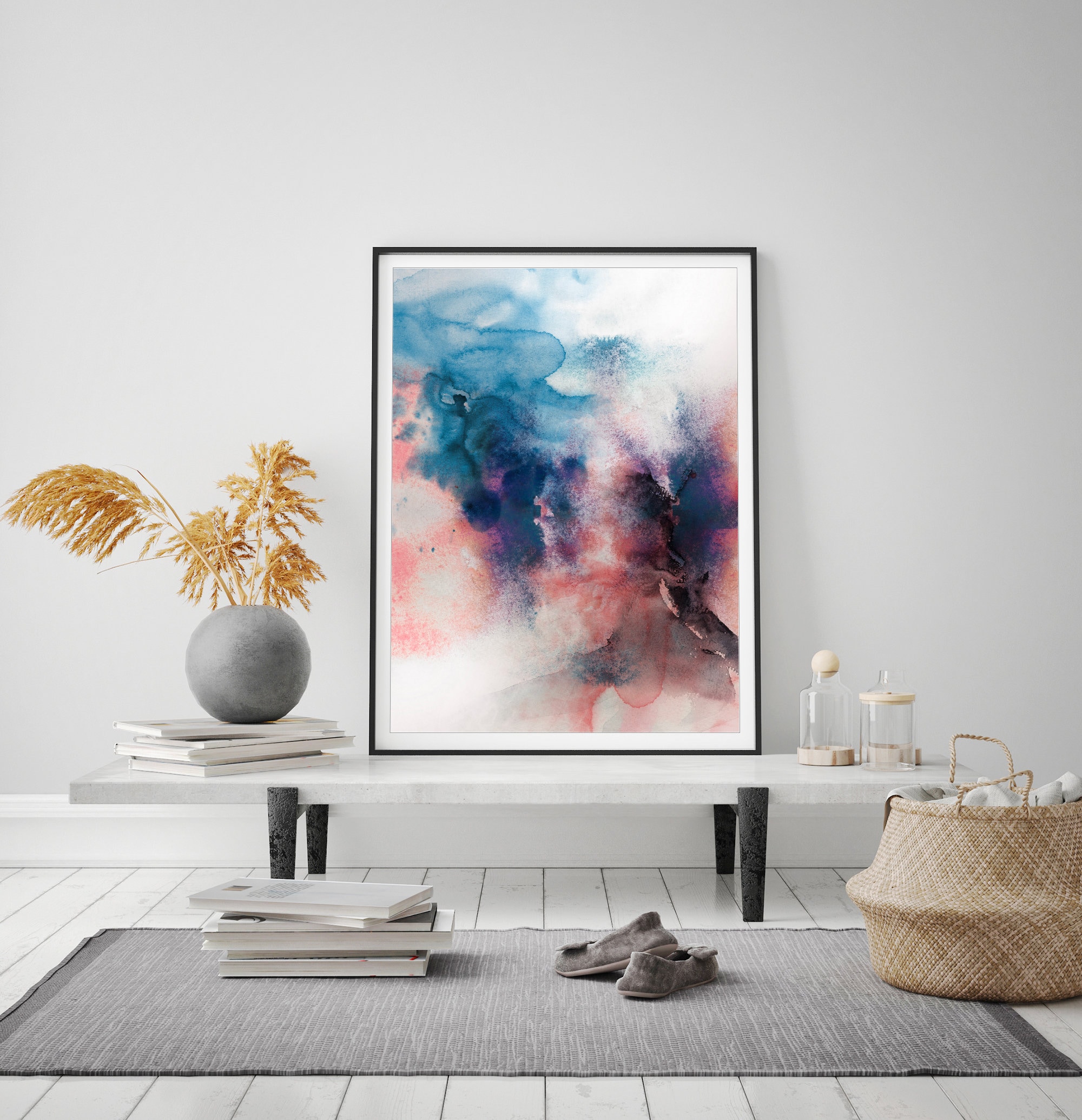 Pink Blue Abstract Art Digital Download Watercolor Print - Etsy