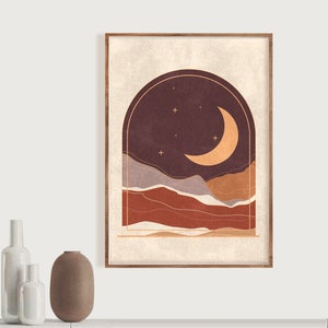 Boho Sun and Moon Print Set of 2, Abstract Landscape, Minimal Wall Art ...