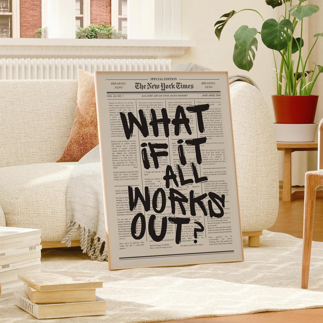 What If It All Works Out Poster, Retro Newspaper Wall Art, Typography ...