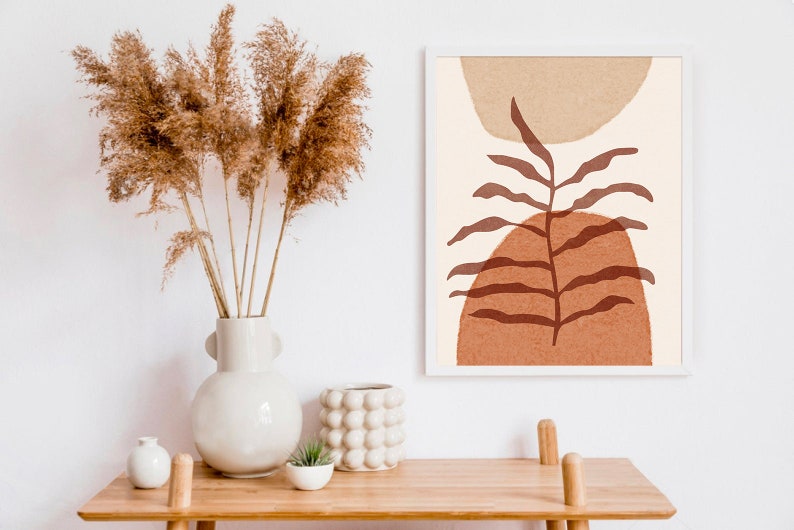 Abstract Boho Leaf Art Print Printable Wall Art Neutral Boho - Etsy