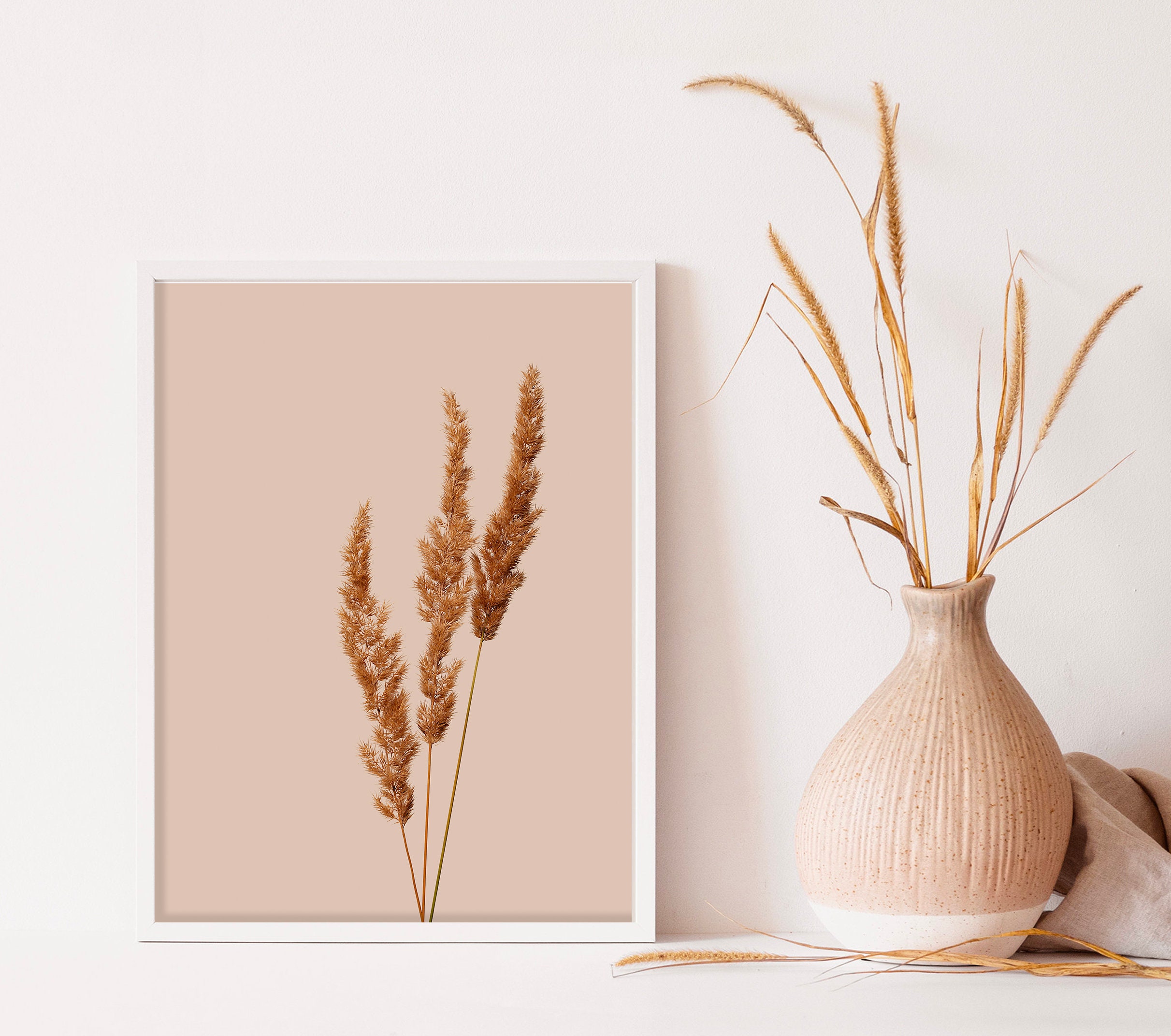 Minimal Terracotta Modern Wall Art Bush Grass Panicles Print | Etsy
