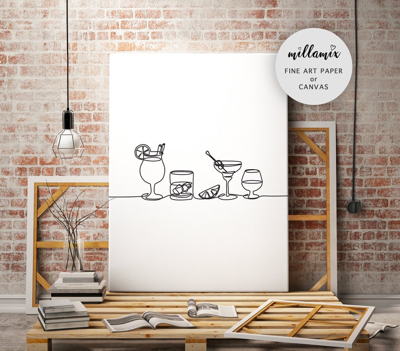 Wine Gallery Wall Art Fine Line Bar Drinks Print Kitchen - Etsy