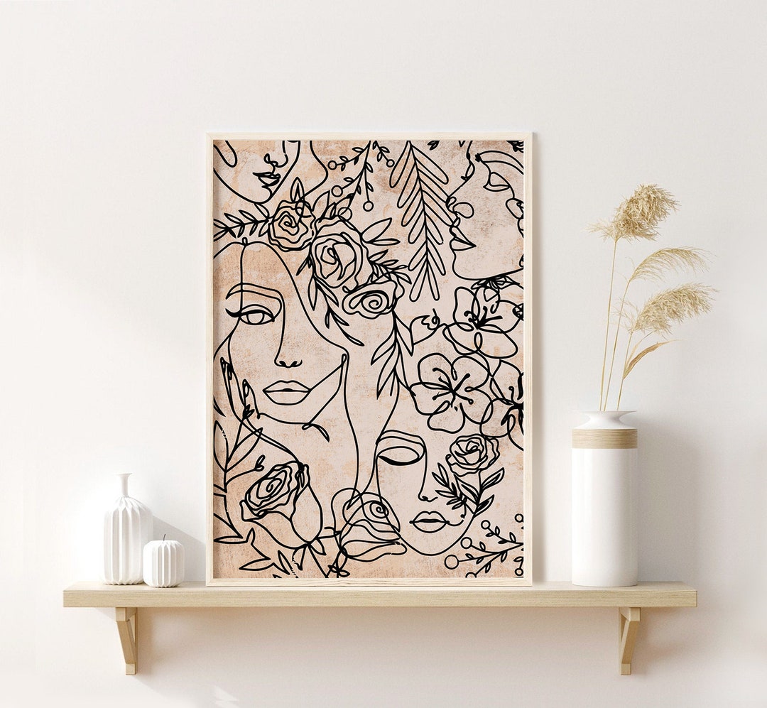 Abstract One Line Drawing Face, Single Line, Continuous Line ...