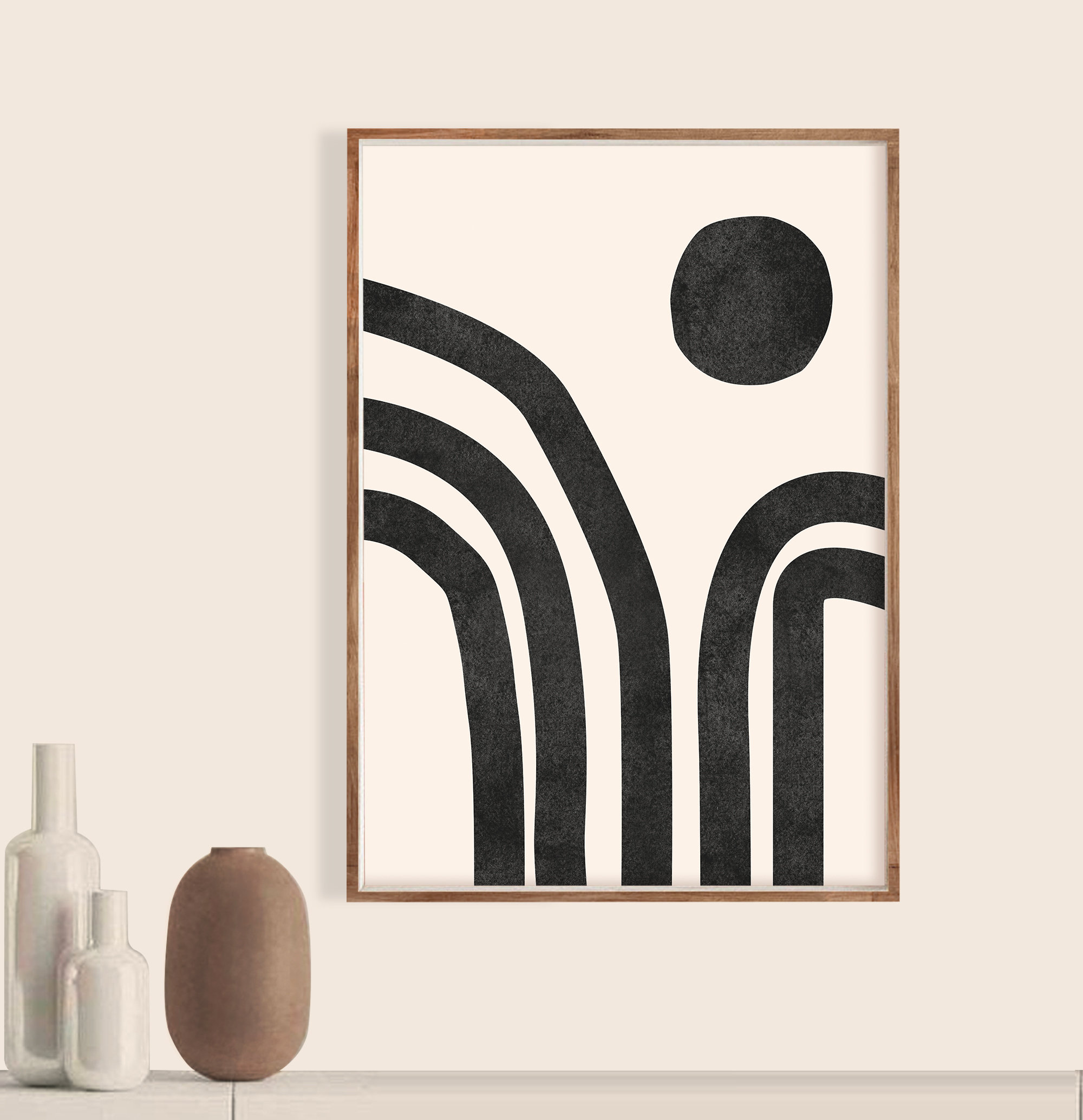Abstract Geometric Print Set of 3 Prints Beige and Black Art | Etsy