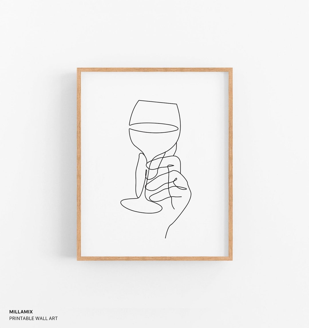 Wine Print Fine Line, Drinks, Cheers, Bar Cart Prints, Kitchen Art ...