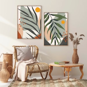 Boho Botanical Set of 2 Prints, Digital Download Green Abstract ...