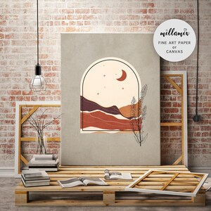 Boho Moon Print, Mid Century Modern Art, Moon Phase, Home Decor Prints ...