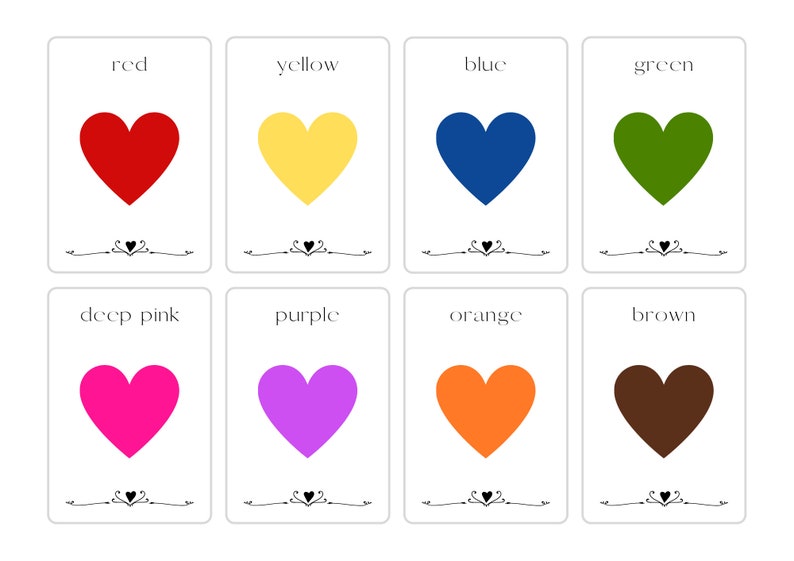 Royal Hearts Color Flashcards | Minimalist Color Flashcards - Etsy