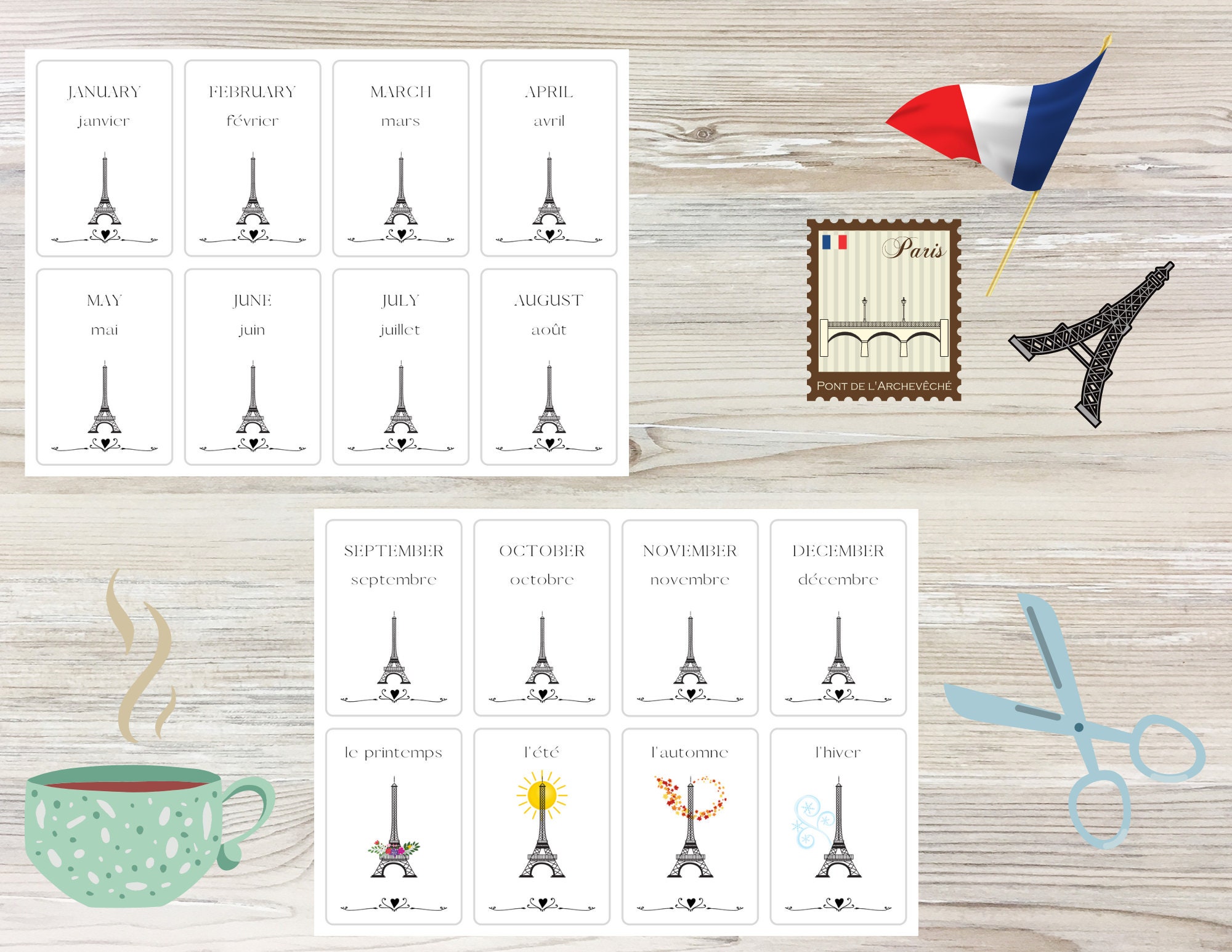 French & English Months | Flashcards - Etsy Sweden