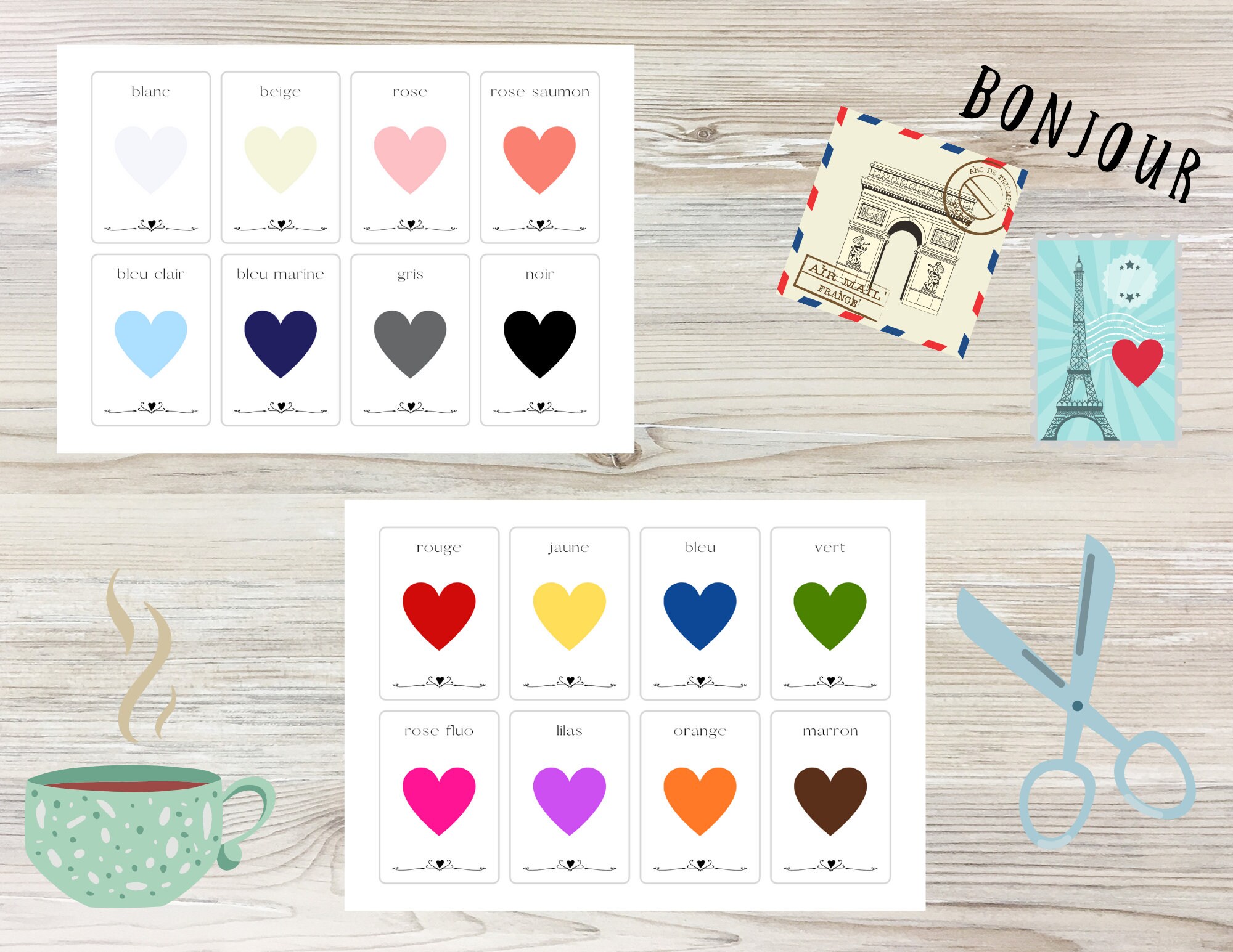 French Colors | Royal Hearts Flashcards | French Flashcards - Etsy