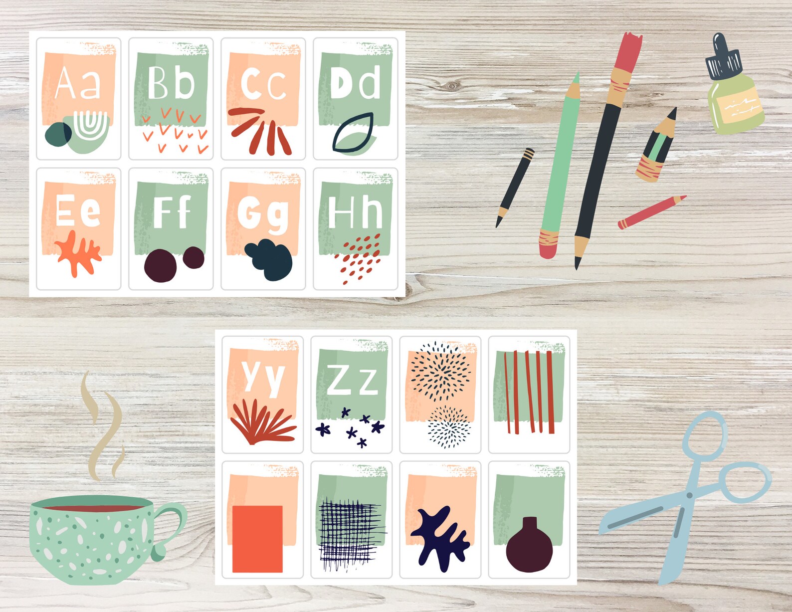 Abstract Abcs Alphabet Flashcards | Etsy