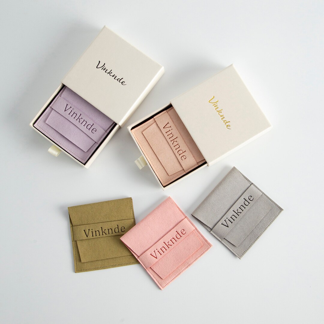 9x9x2.5cm Beige Jewelry Paper Box With Microfiber Jewelry Envelope ...