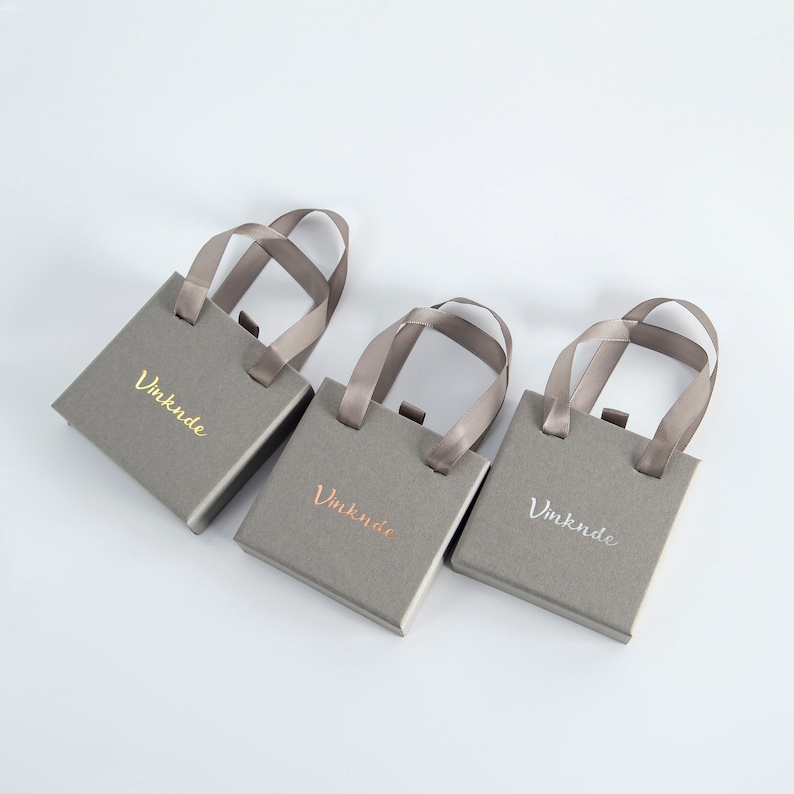 50pcs Gray Paper Jewelry Boxes: Personalized Logo Ribbon Tote, Bulk - Etsy