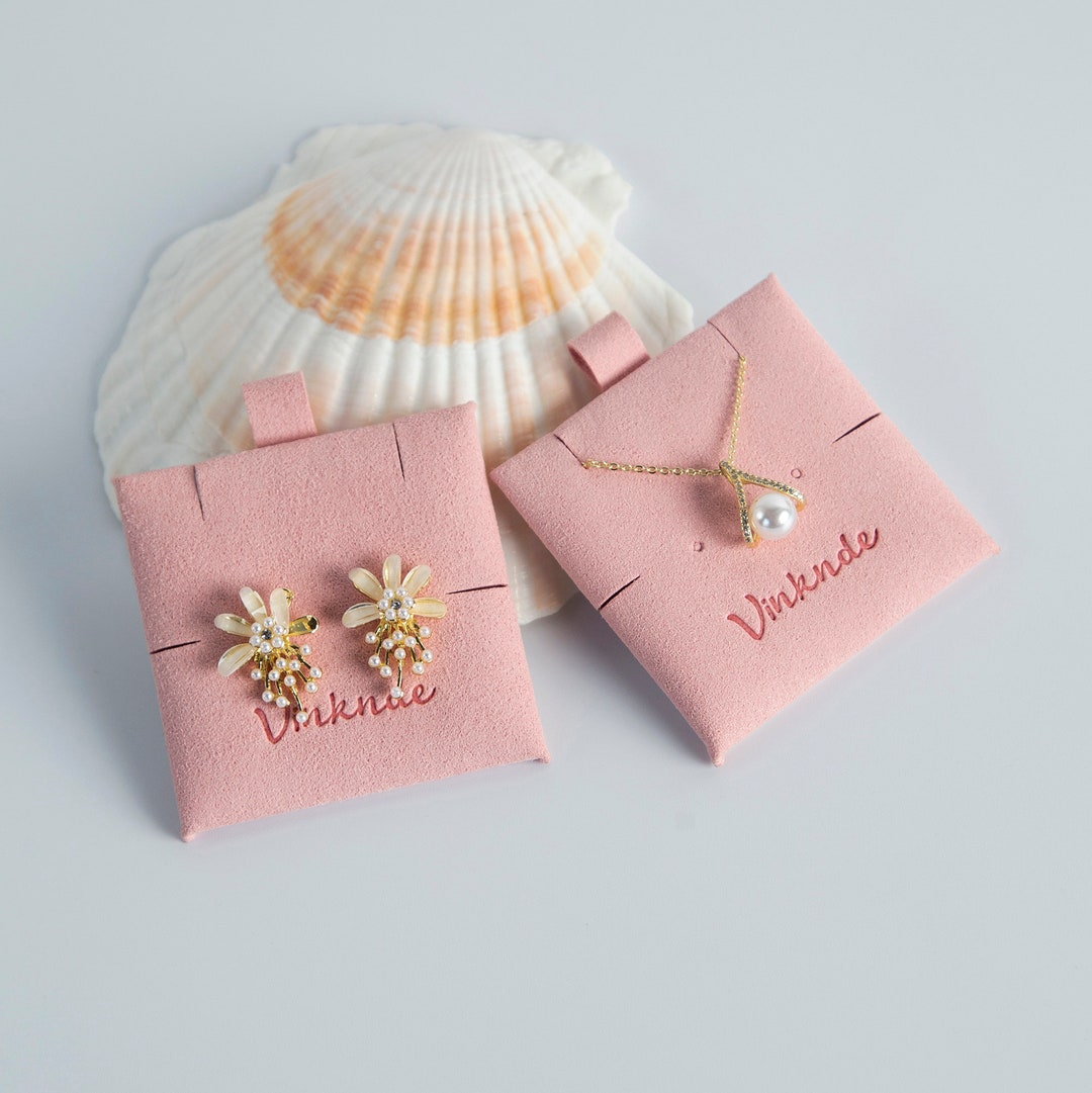 50pcs Pink Jewelry Insert Card Microfiber Package Card With Custom Logo ...