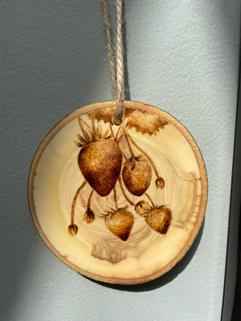 Strawberry Patch -rustic Hand Wood-burned Strawberries Botanical ...