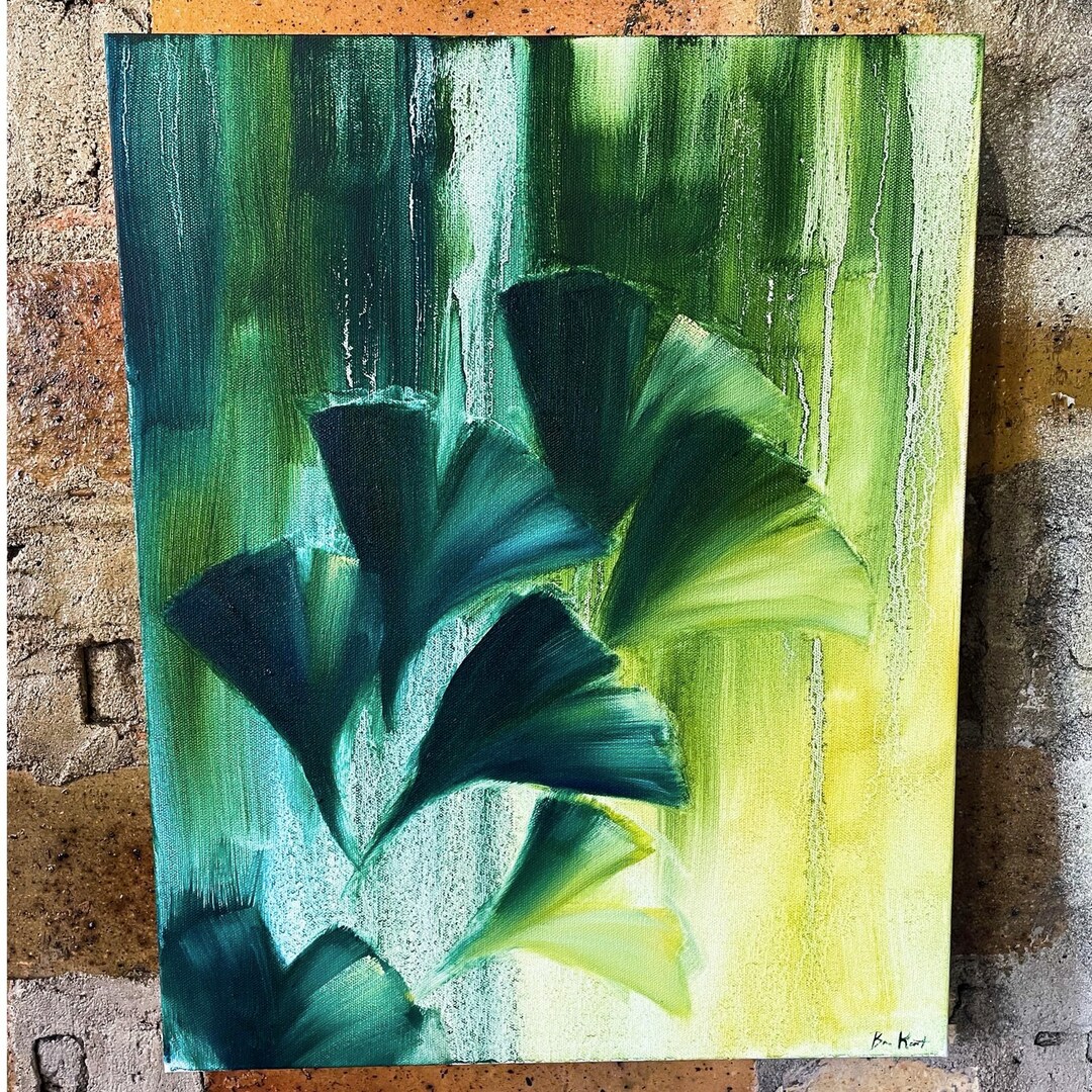Shades of Green Gingko Original Oil Painting by Bre Kort - Botanical ...