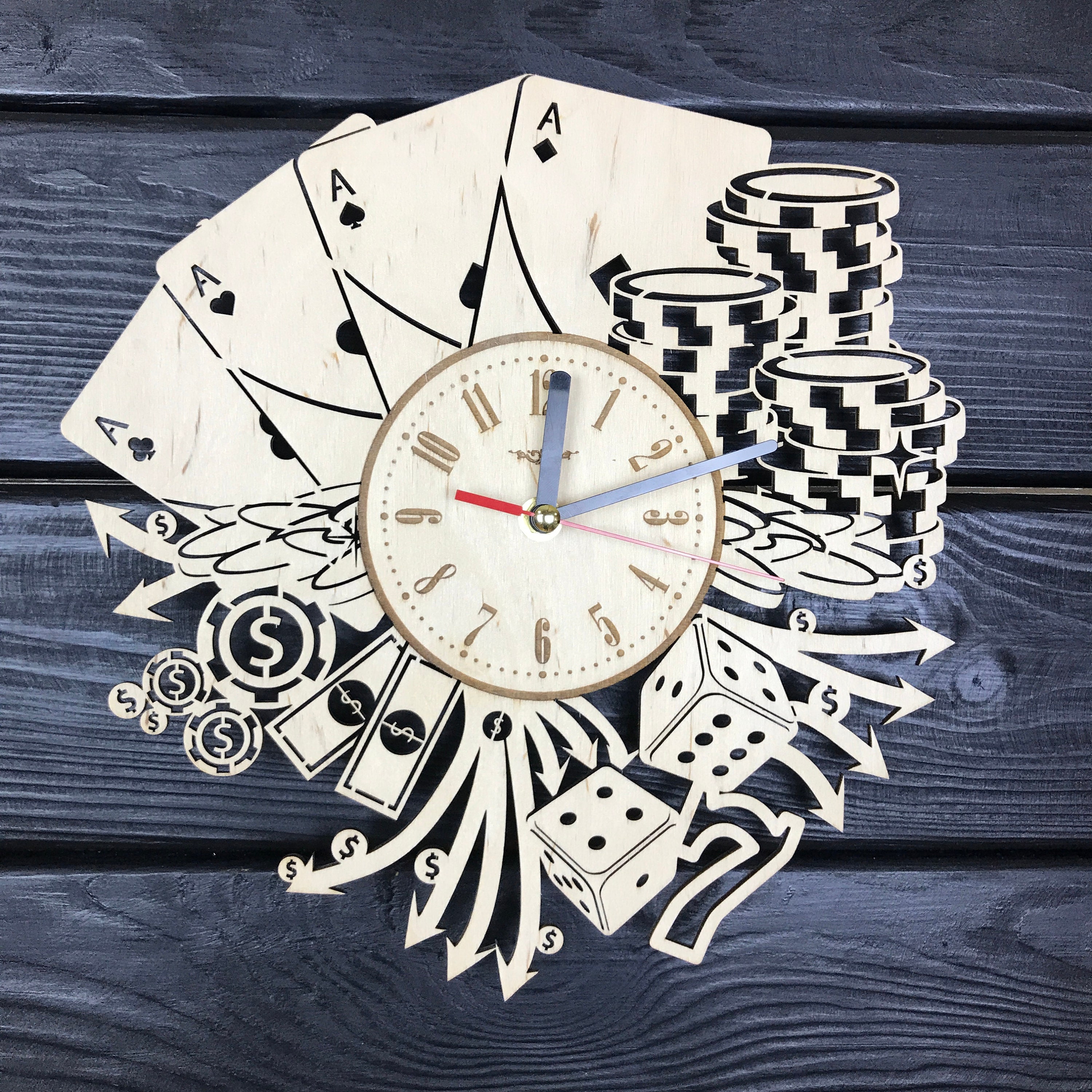 Poker Wall Clock Wood Home Kitchen Decor Poker Gifts Fathers | Etsy