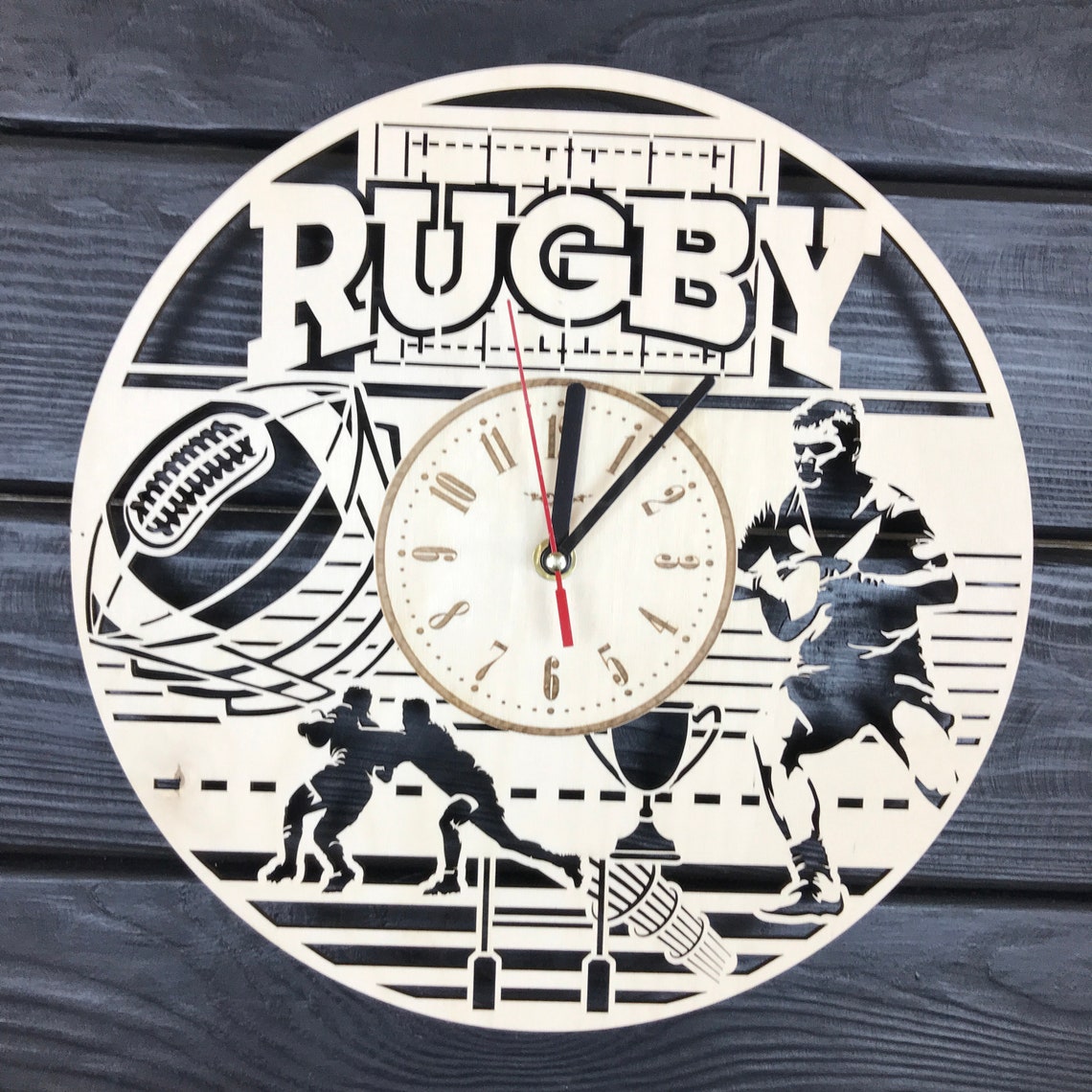 Rugby Wall Clock Wood Home Office Decor Hanging Rugby Ball | Etsy