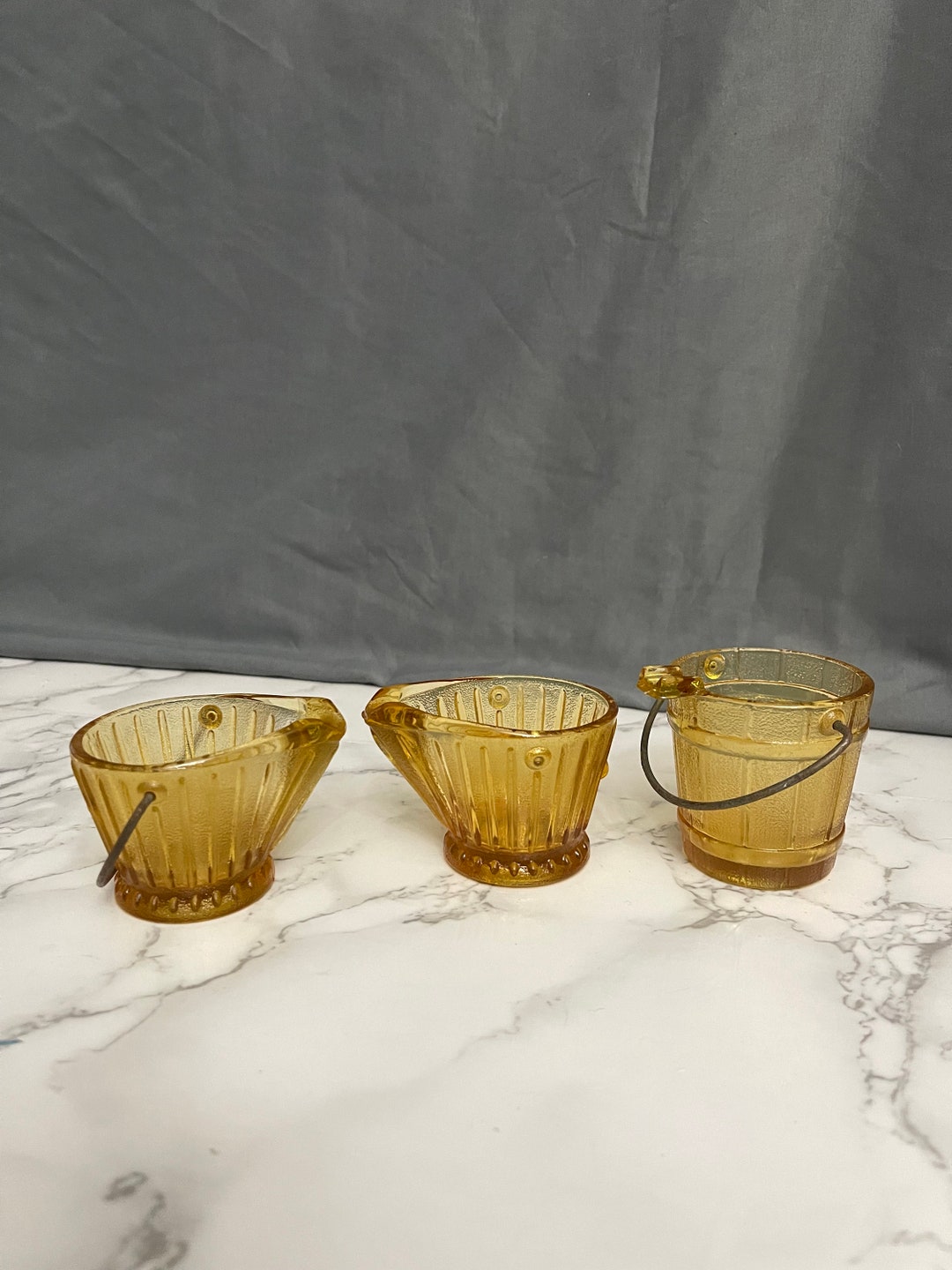 Set of 3 Amber Glass Coal Scuttle & Bucket Ashtrays - Etsy