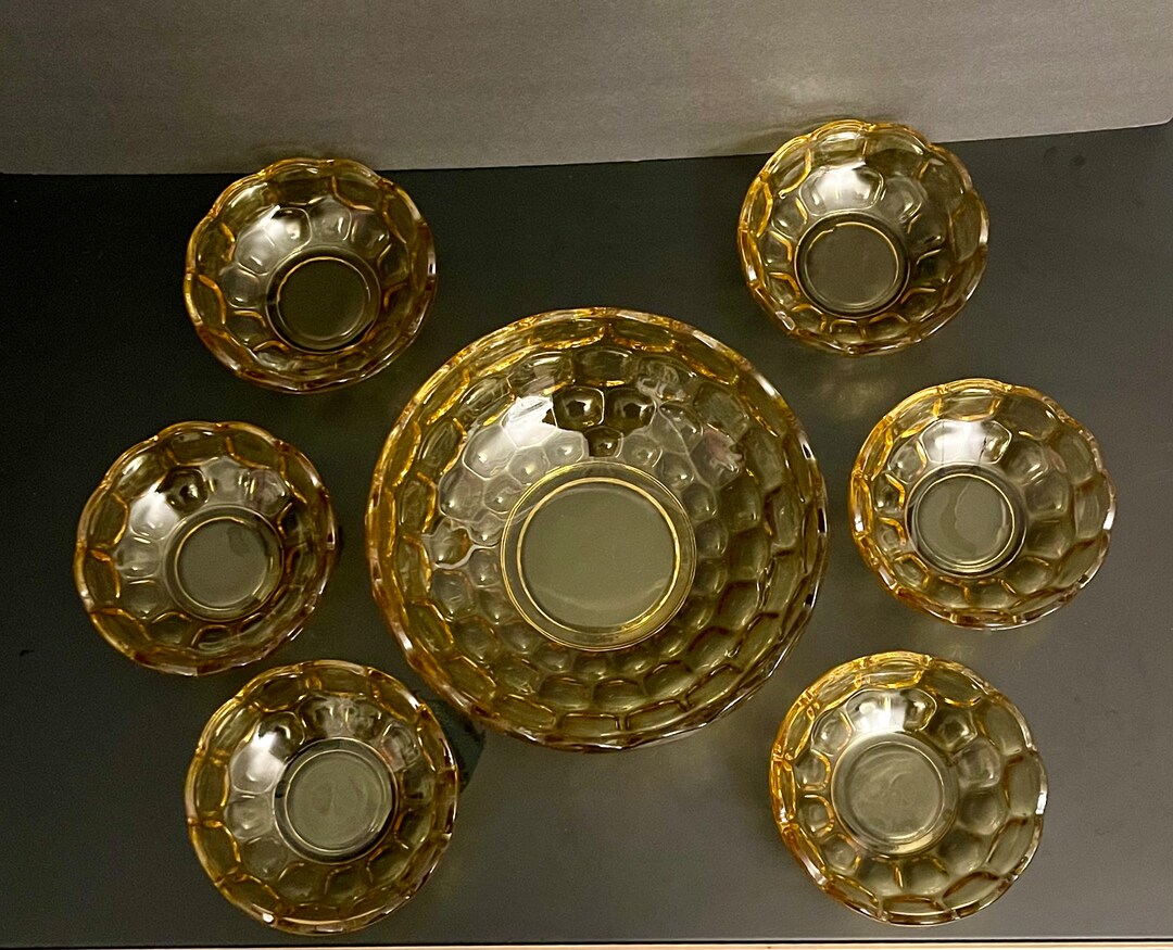 Vintage Amber Bubble Glass Salad Bowl Set - Etsy