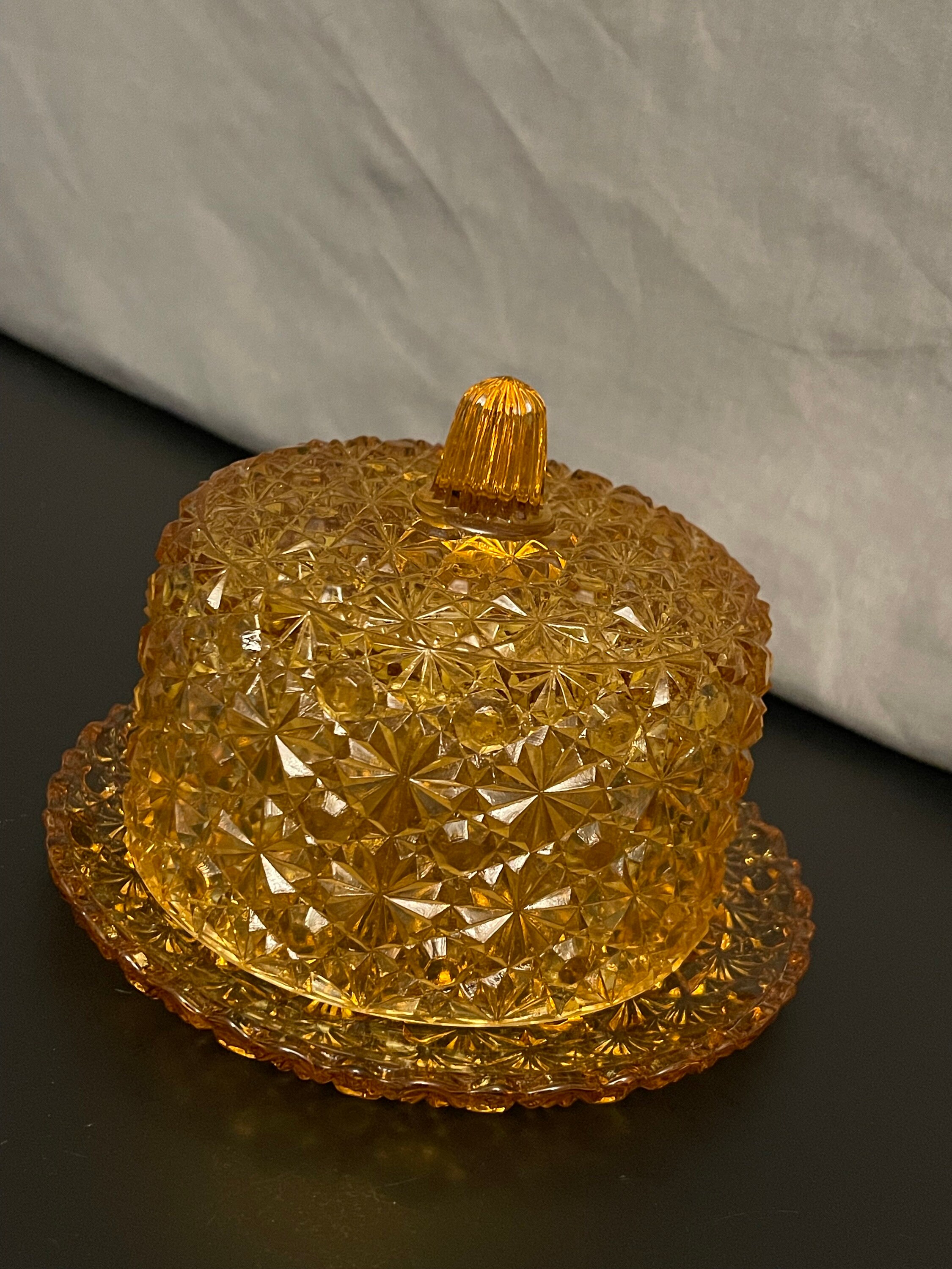 Golden Amber Daisy and Button Butter Dish, Cheese Dish Dome Lid - Etsy