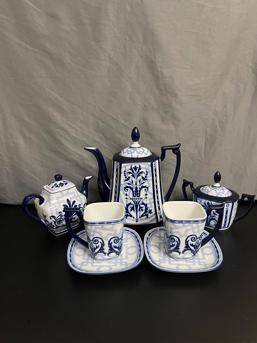 Windsor Blue & White Bombay Coffee/teapot Set for Two - Etsy