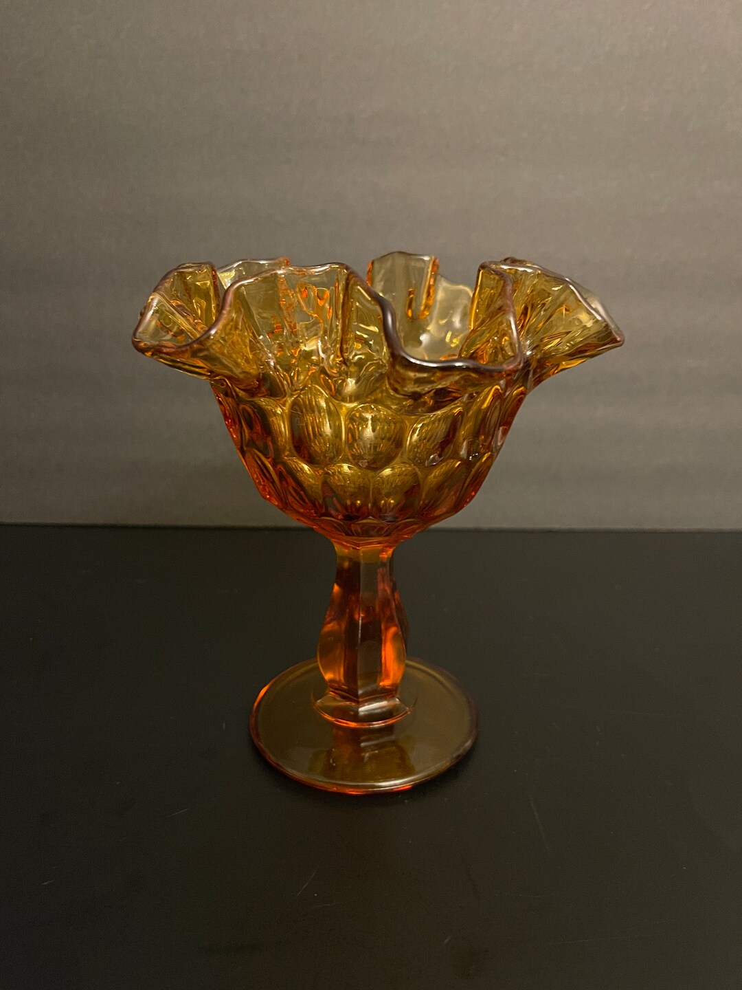 Vintage Fenton Orange Thumbprint Ruffle Rim Pedestal Candy Dish - Etsy