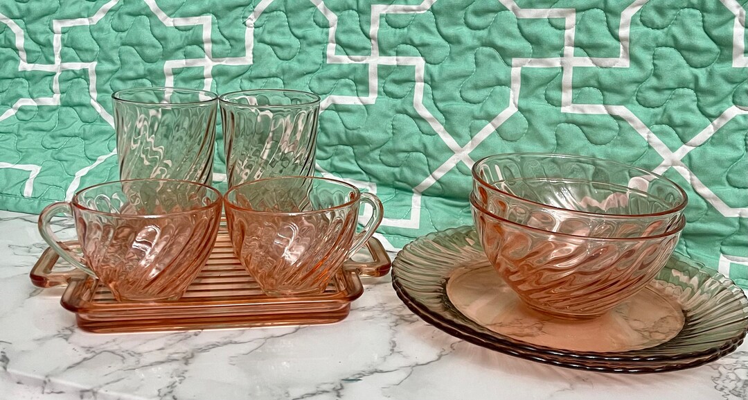 Pink Depression Glass Serving Set for Two - Etsy
