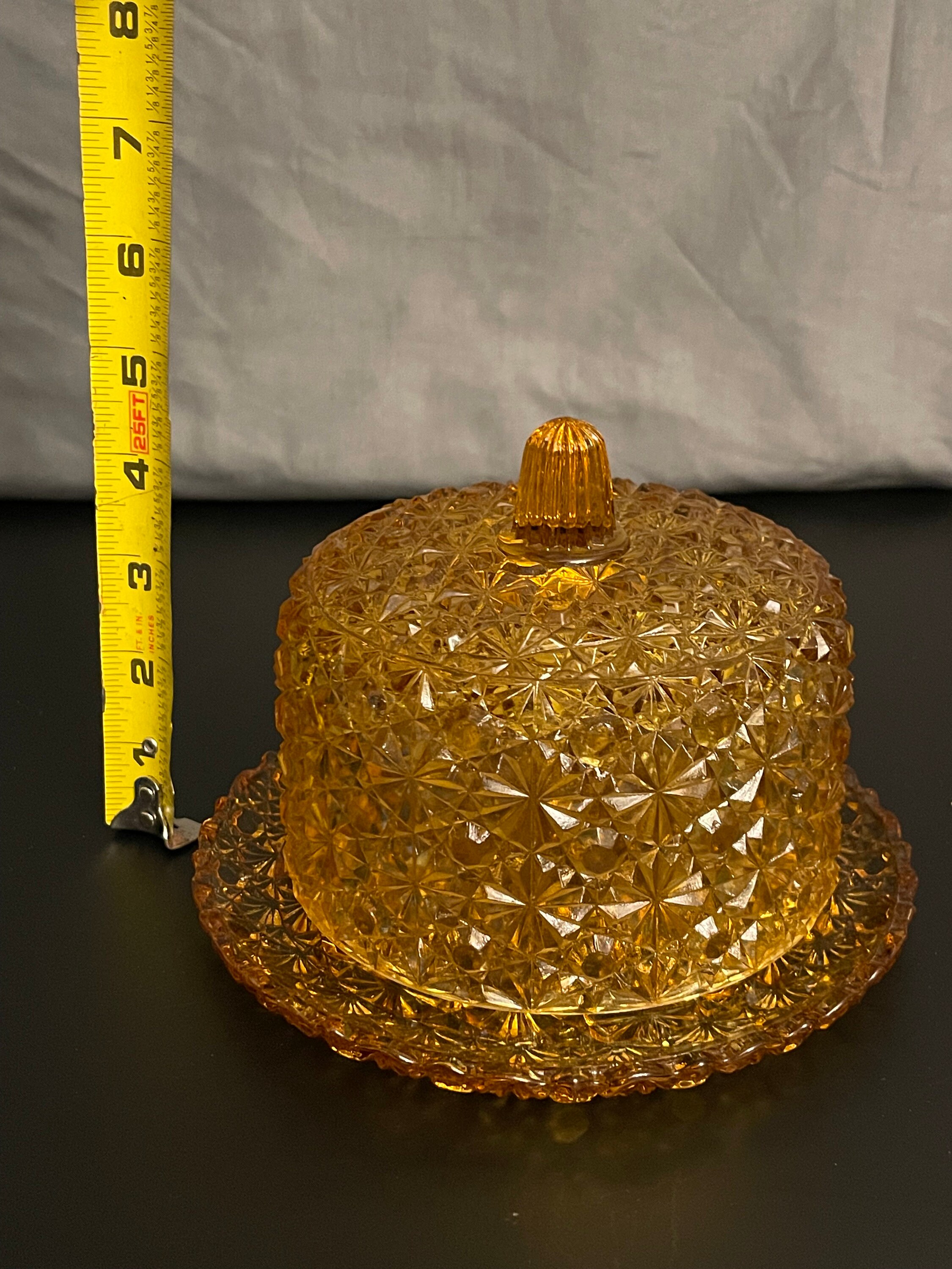 Golden Amber Daisy and Button Butter Dish, Cheese Dish Dome Lid - Etsy