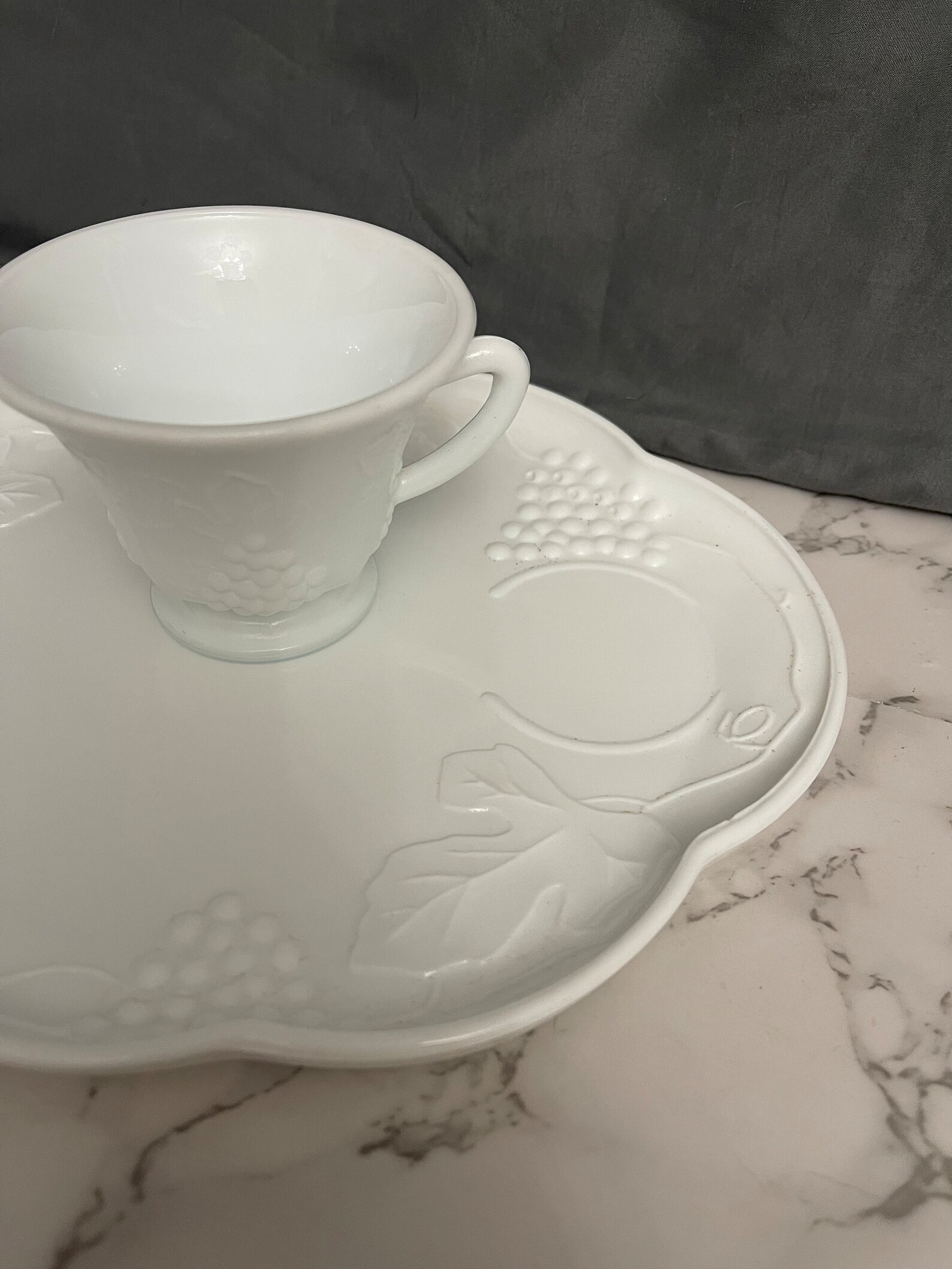 1960s harvest Grape Milk Glass Snack Set - Etsy