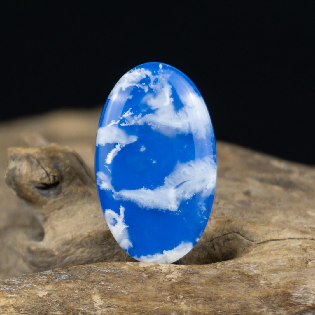 Unique Cloudy Blue Plume Agate Doublet – Captivating Sky View Cabochon ...