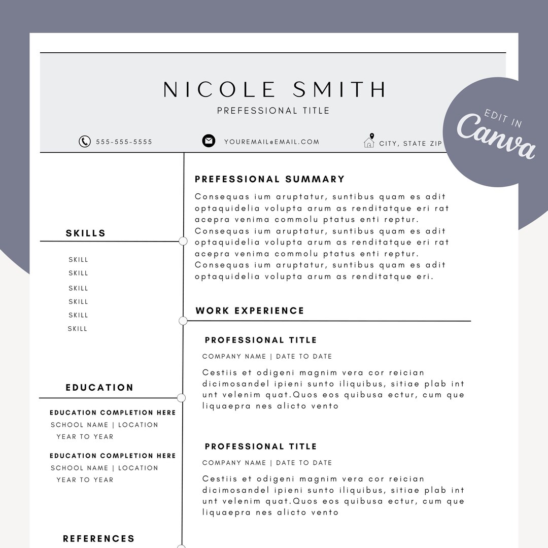 Professional, Modern, Simple Resume Template - Etsy