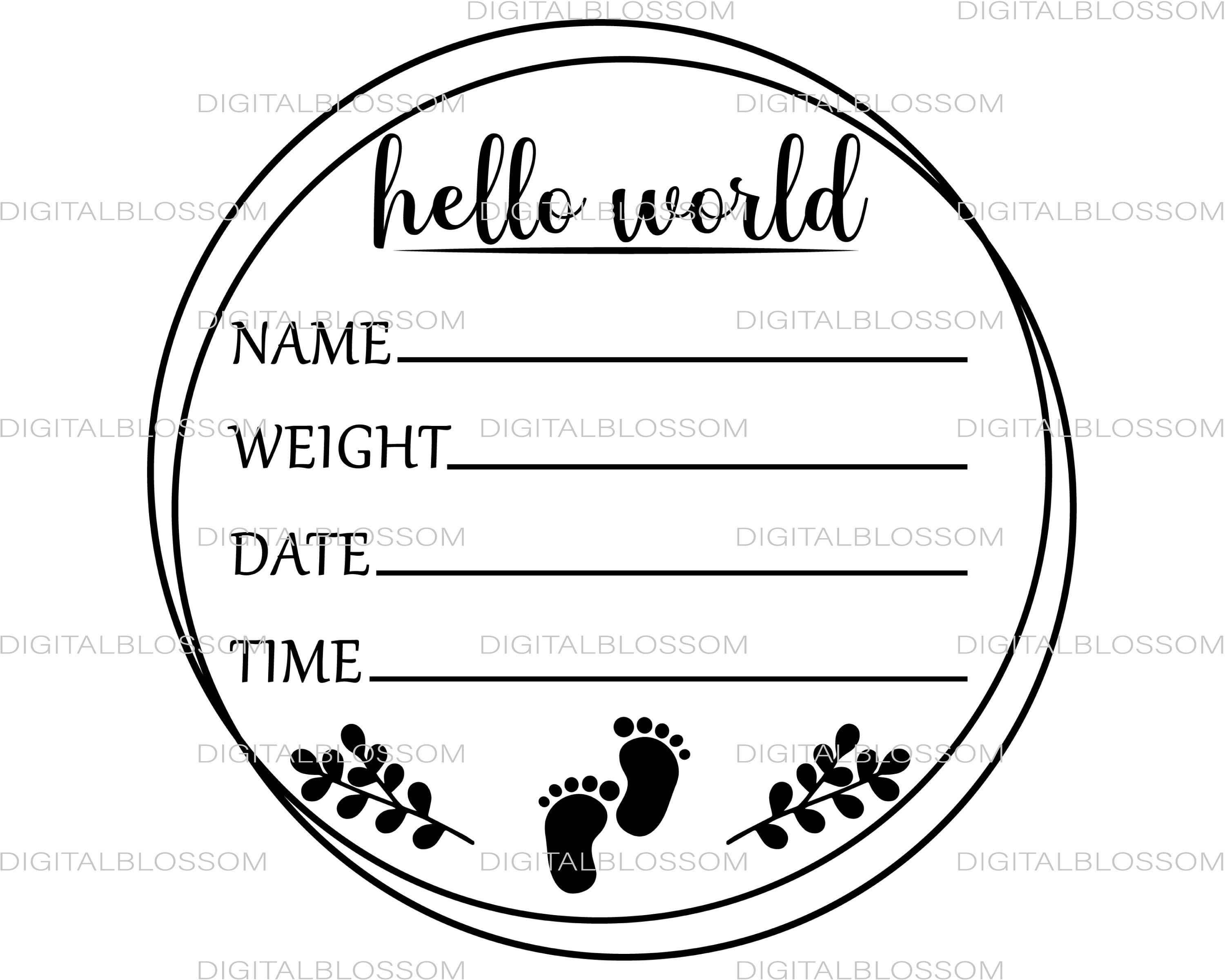 Hello World Svg Baby Birth Announment Svg Baby Stats Sign | Etsy
