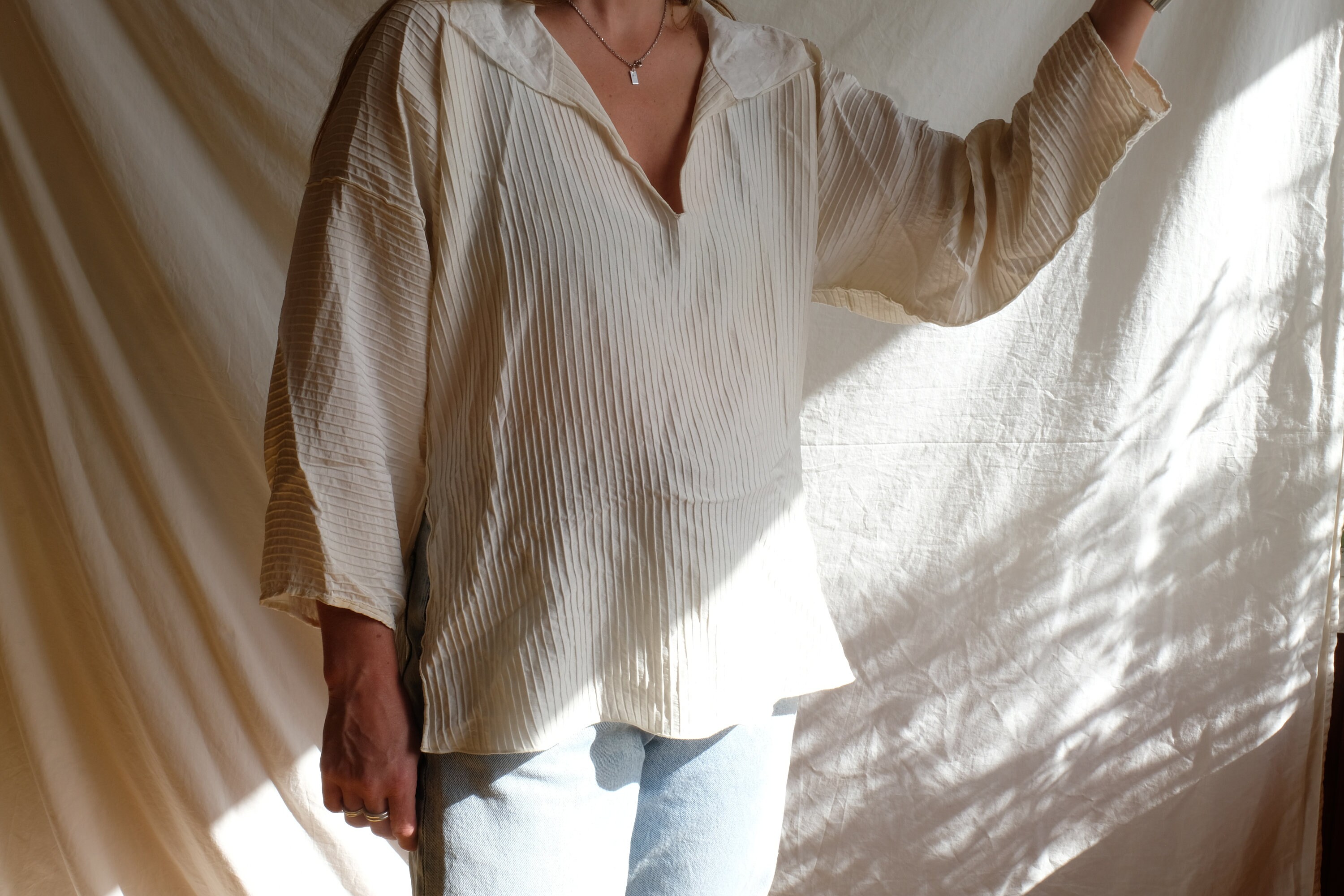 Blusa de seda de color crema blanca vintage camisa retro de | Etsy