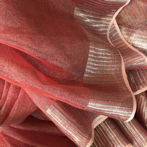 Red Linen Tissue Saree,linen Tissue Red Pure Organic Handwoven Saree ...