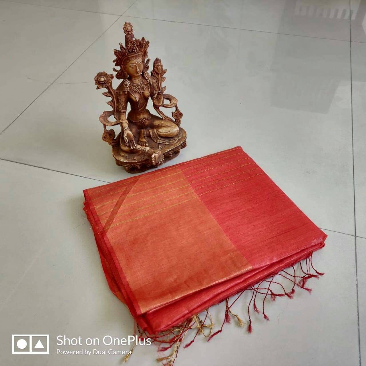 Tussar Munga Pure Silk Saree in Brick Color,brick Color Tussar Munga ...