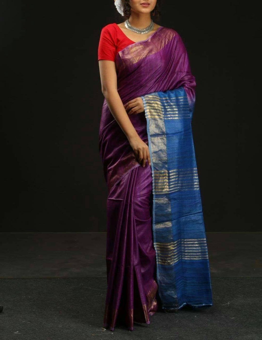 Tussar Pure Silk Saree in Purple and Blue Color With Ghicha Pallu ...