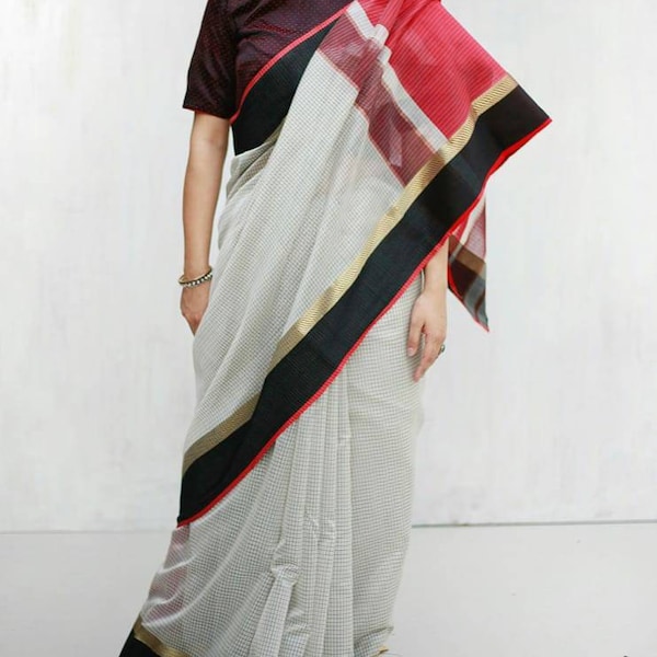 Black and White Checkered Saree - Etsy