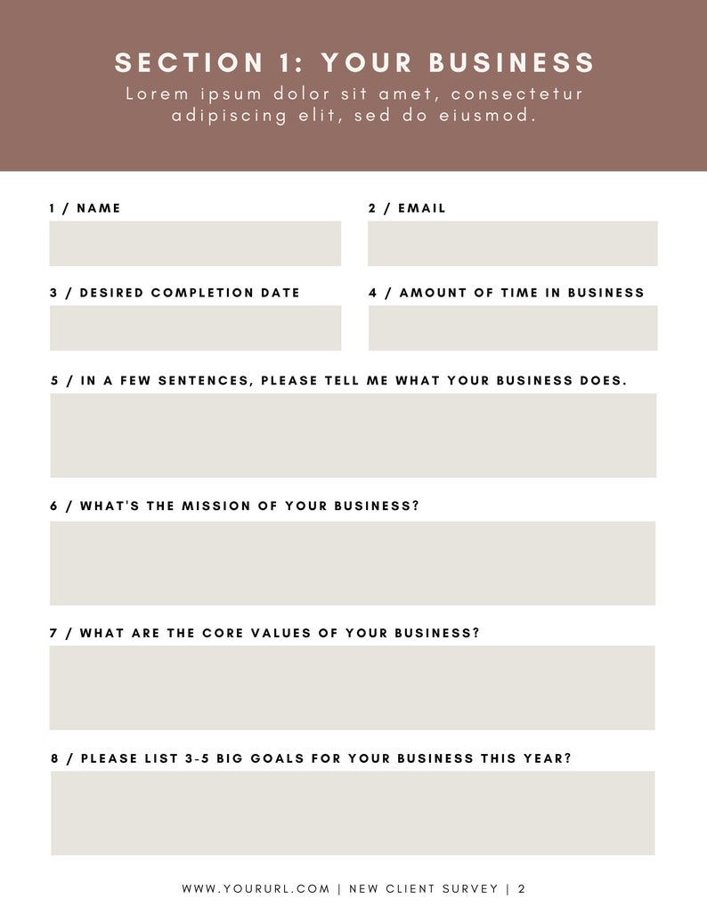 Client Questionnaire New Client Survey Template Branding | Etsy