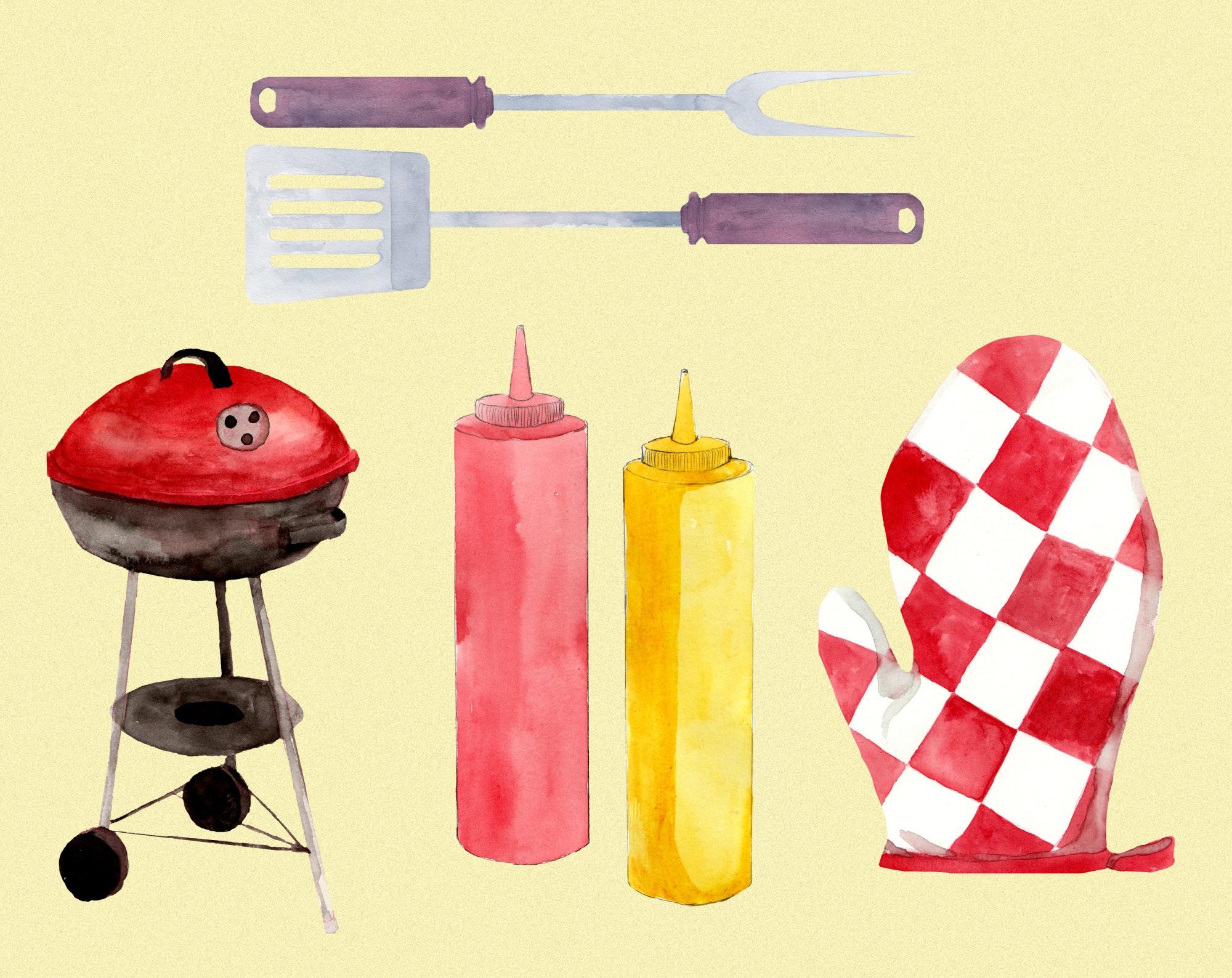 Barbecue Cookout Watercolor Clipart, Bbq Summer Food, Meat Burgers ...